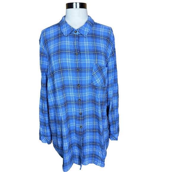 J. Jill | Tops | J Jill Blue Plaid Cotton Blend Oversized High Low ...